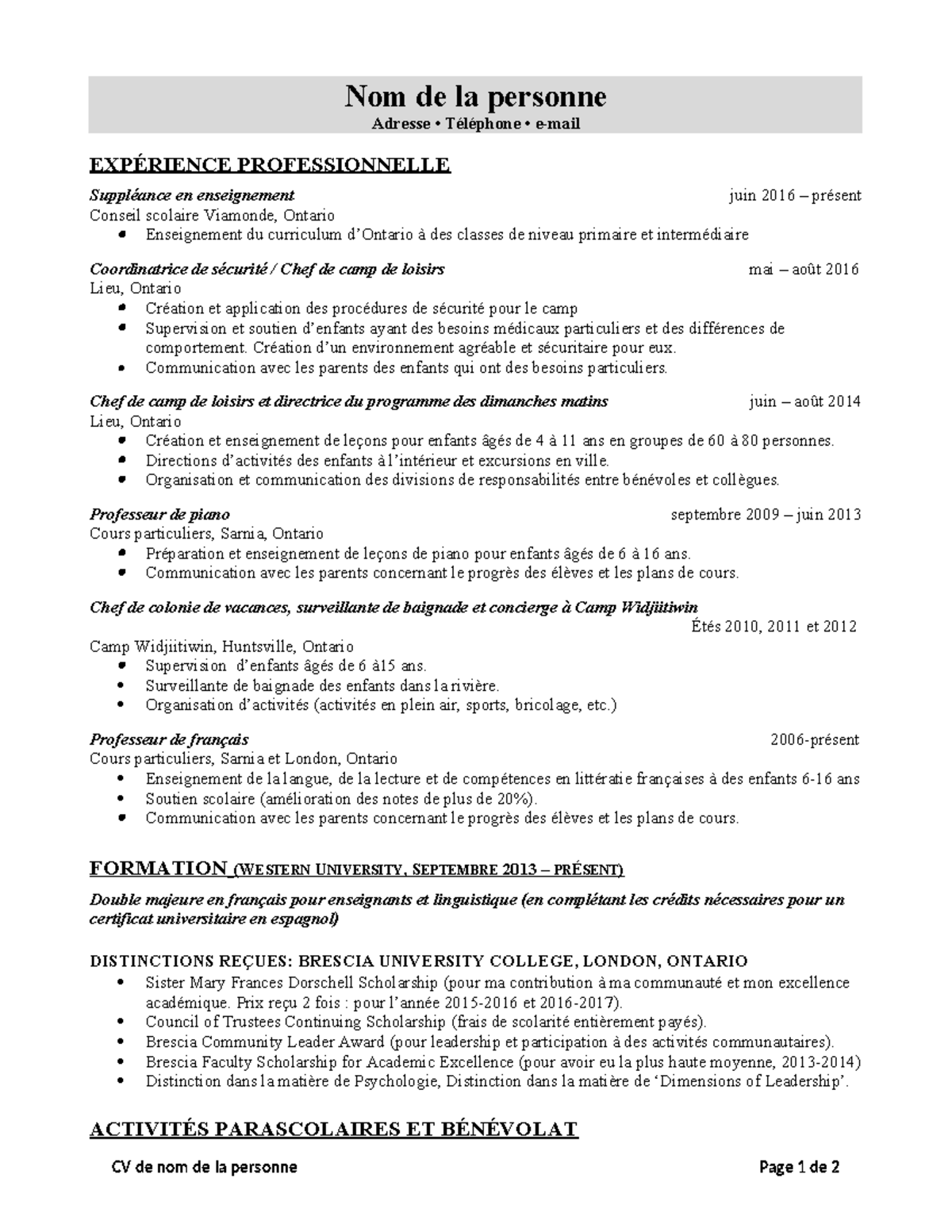 Exemple CV français et linguistique avec corrections - Nom de la ...