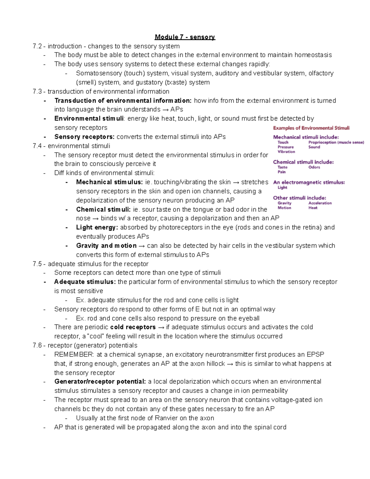 Module 7 - Module 7 - sensory 7 - introduction - changes to the sensory ...