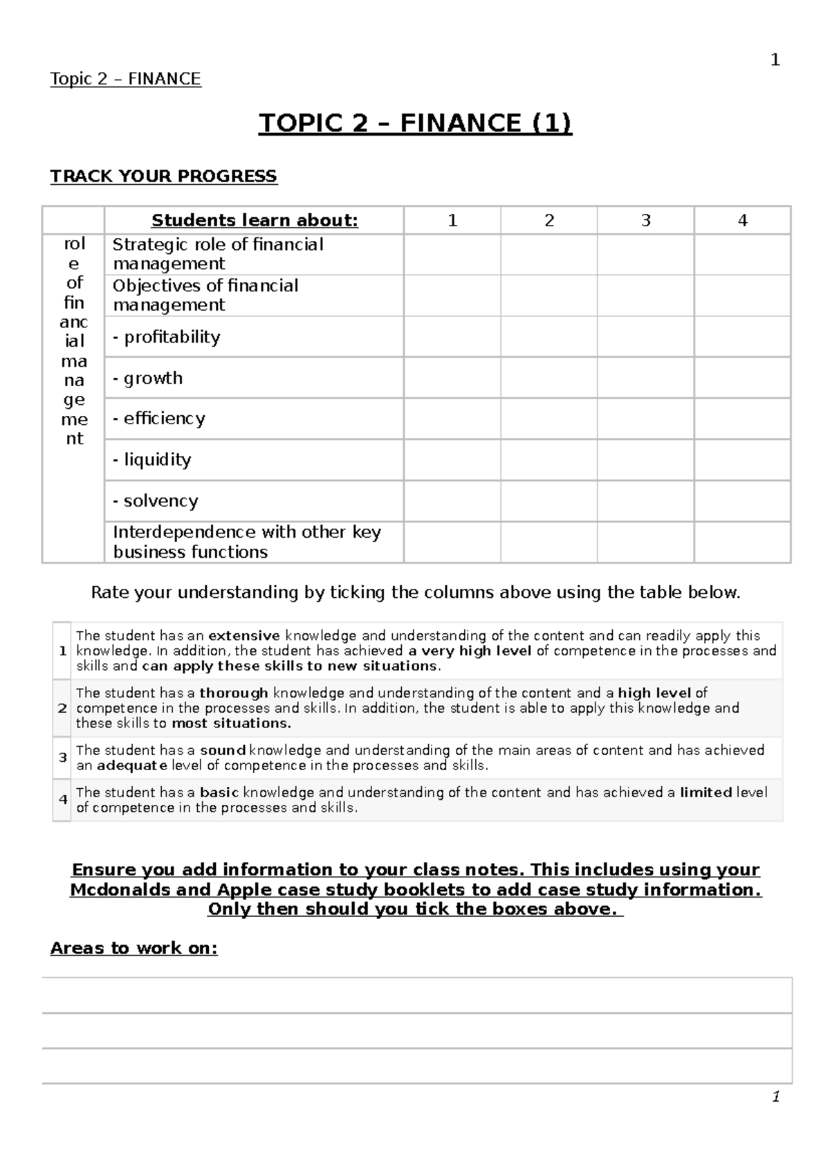 *DO* 1.2 Finance Booklet 1 - Topic 2 – FINANCE TOPIC 2 – FINANCE (1) TRACK YOUR PROGRESS ...