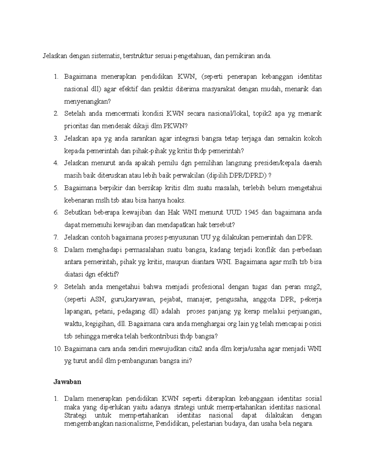 Soal kwn - berisi mengenai materi kwn - Jelaskan dengan sistematis, terstruktur sesuai ...