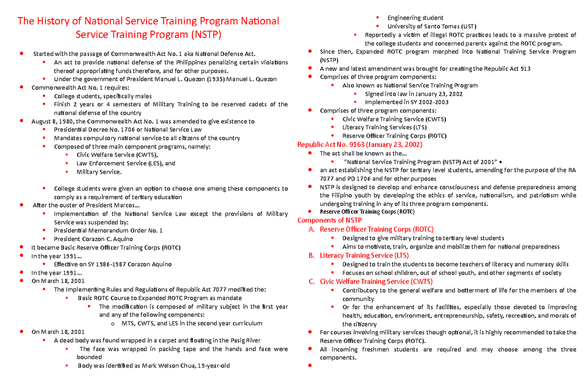 NSTP- Reviewer - Lecture notes 1-10 - Civic Welfare Training Services ...