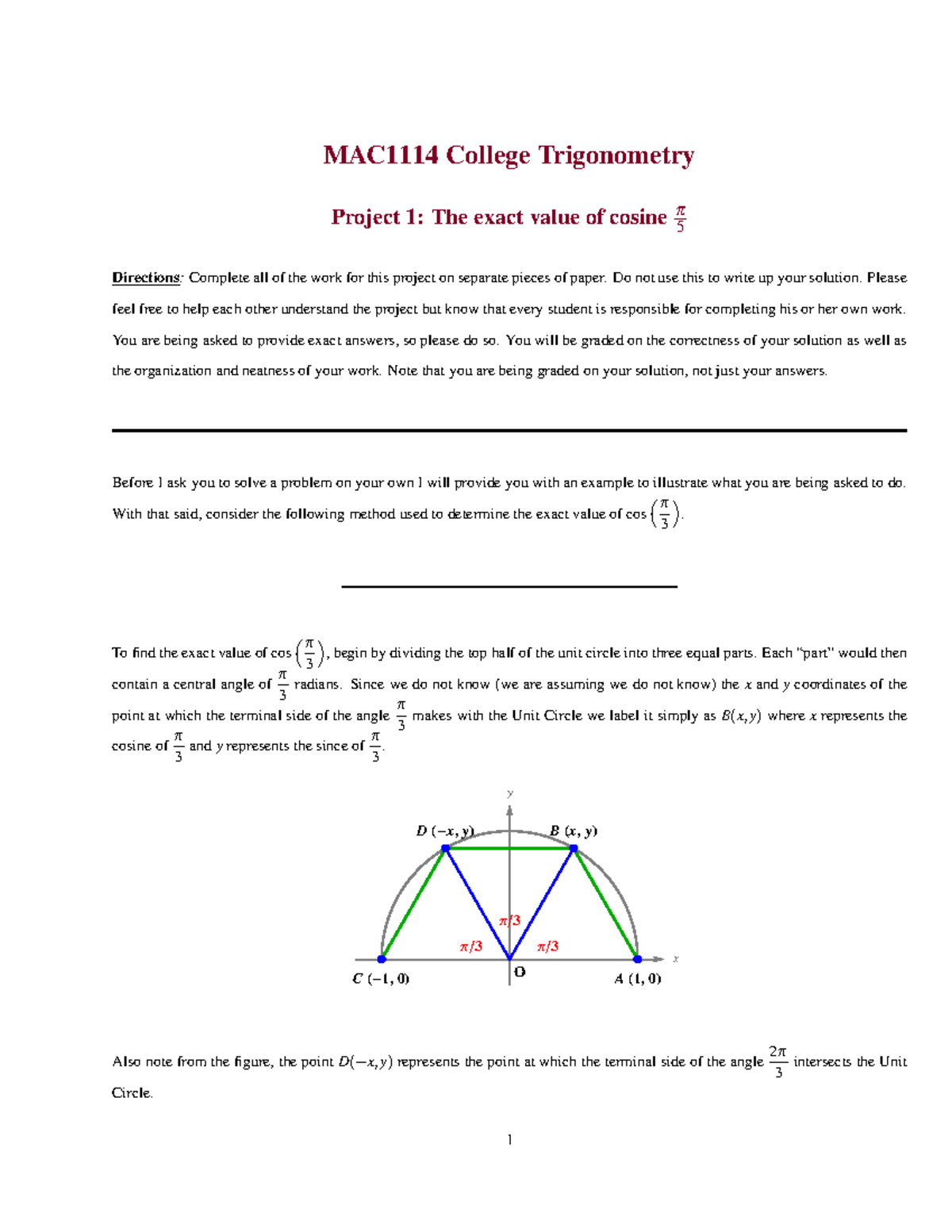MAC1114 Project 1 - WORK - MAC1114 College Trigonometry Project 1: The ...
