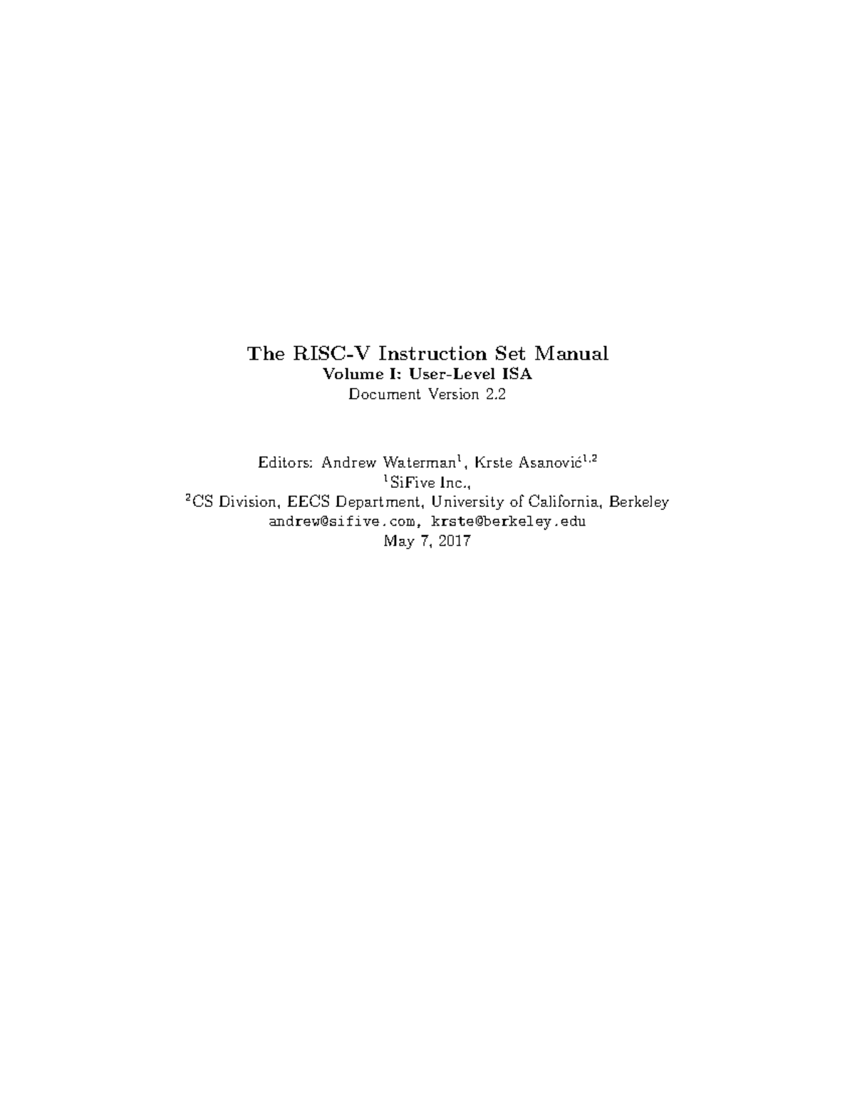 Riscv spec version 2, handbook of riscv instruction set architecture ...