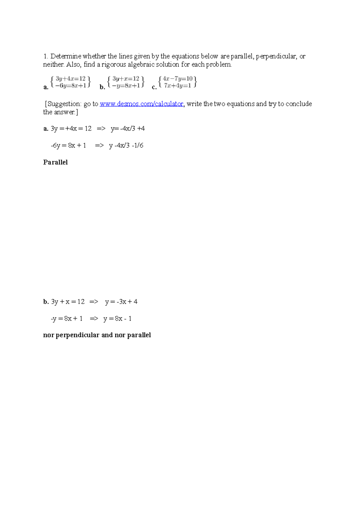 Assignment 2 - Determine whether the lines given by the equations below ...