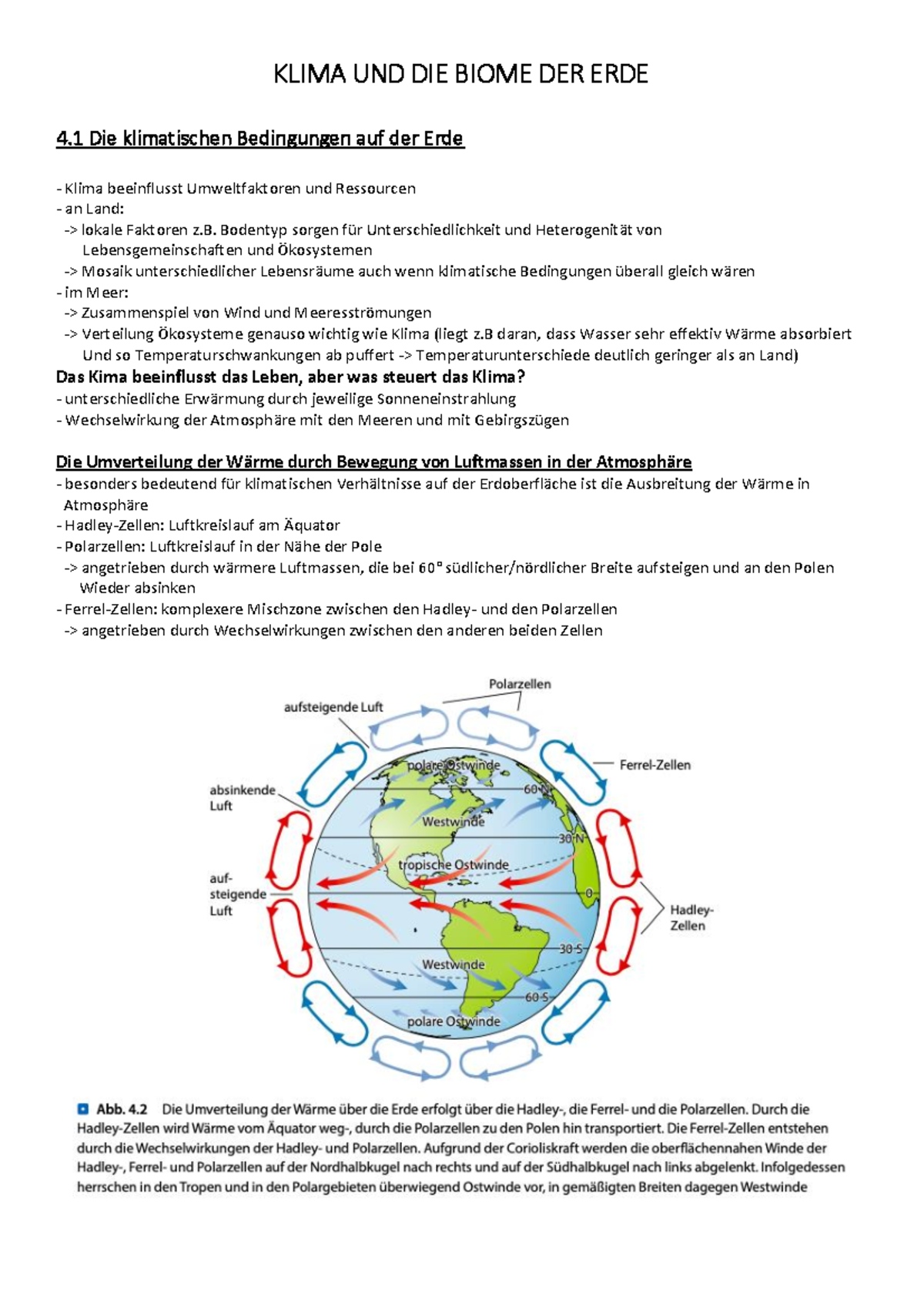 Zusammenfassung Ökologie - KLIMA UND DIE BIOME DER ERDE 4 Die ...