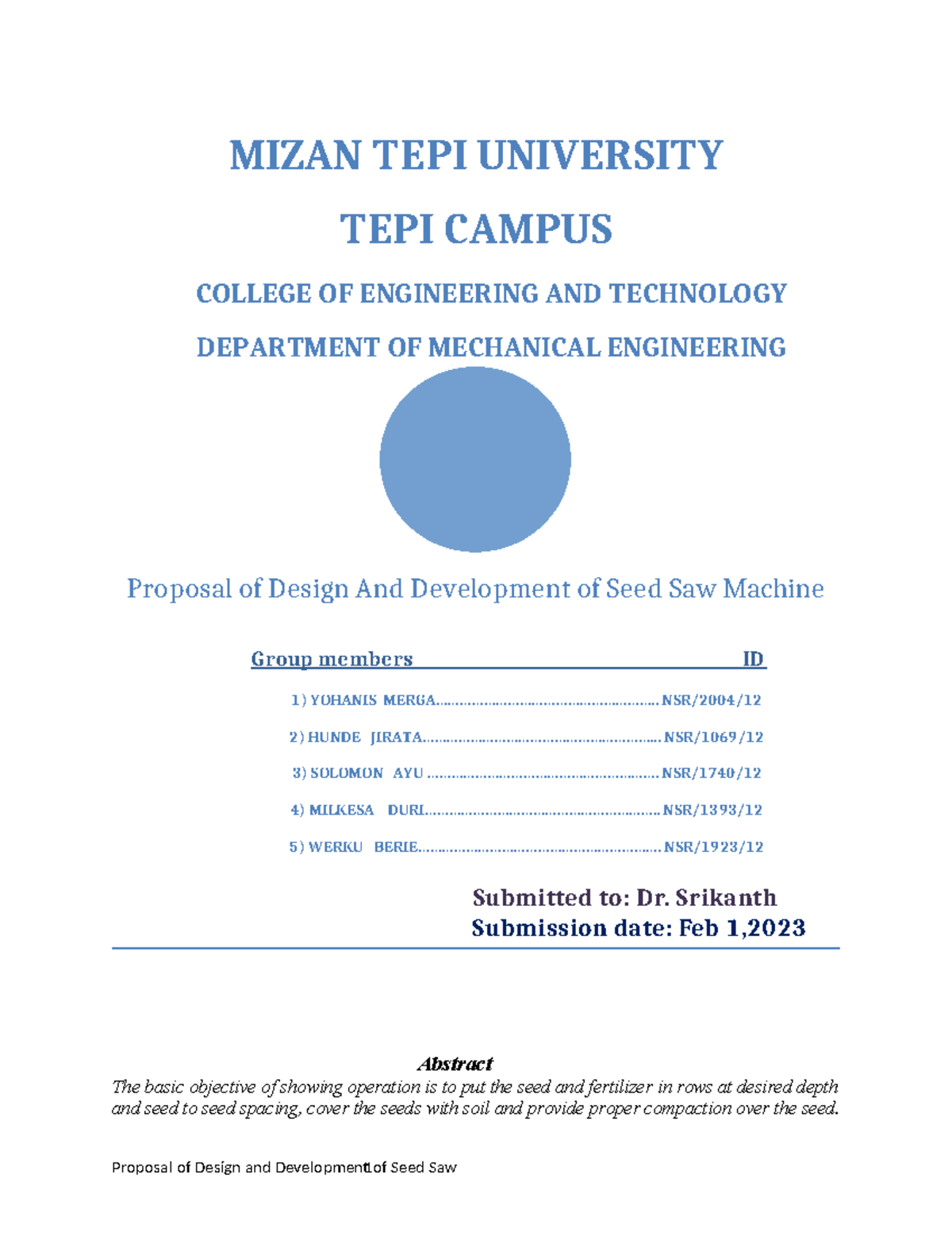 SEED Sowing Machine - thank - MIZAN TEPI UNIVERSITY TEPI CAMPUS COLLEGE ...