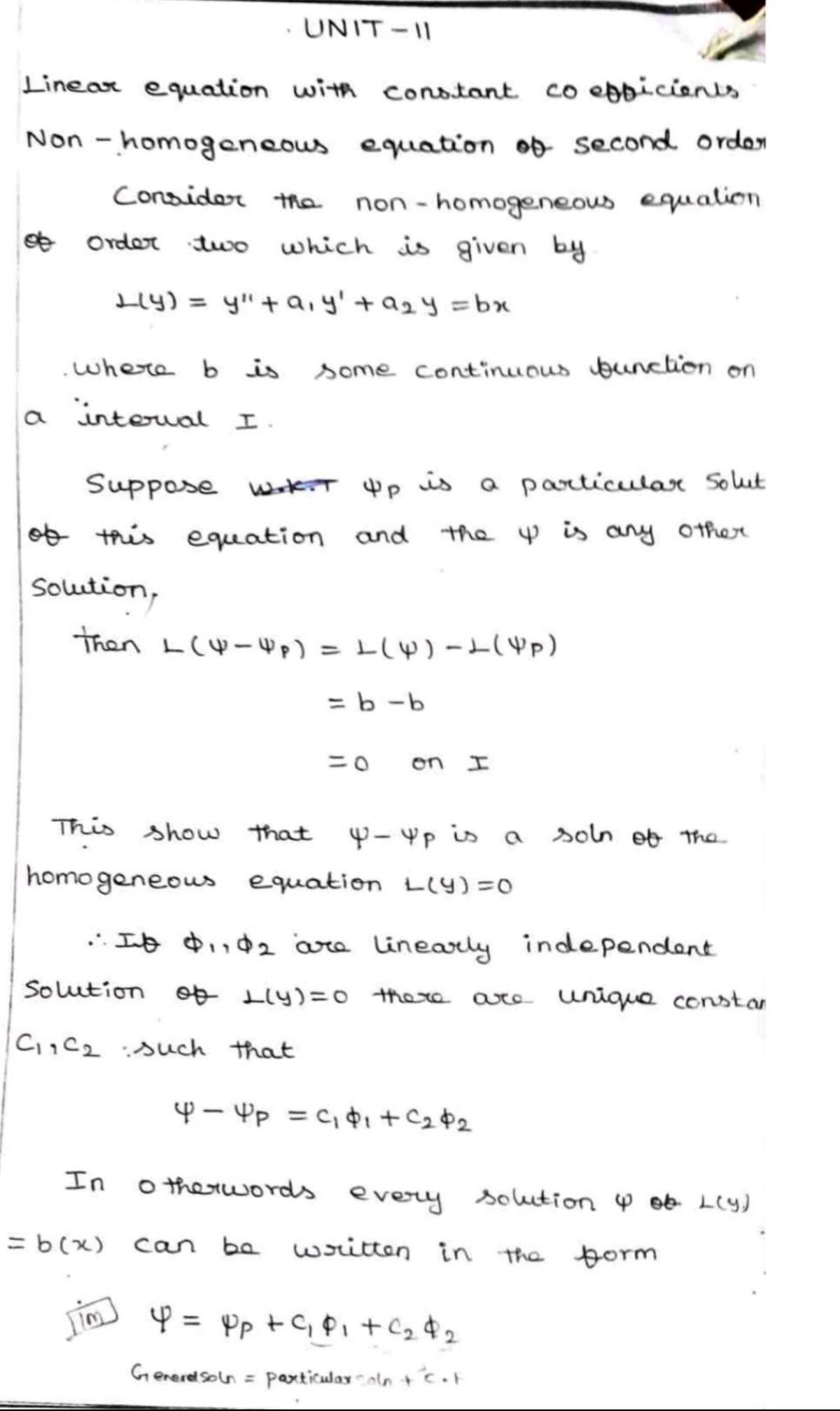 Unit-2 Sec1 - Ode - UNIT Linear equation with constant co efficients Non homogeneous equation 00 ...