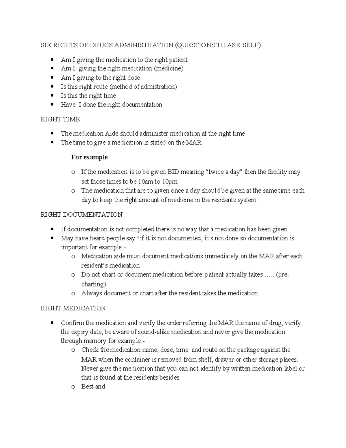 SIX Rights OF Drugs Administration - SIX RIGHTS OF DRUGS ADMINISTRATION ...