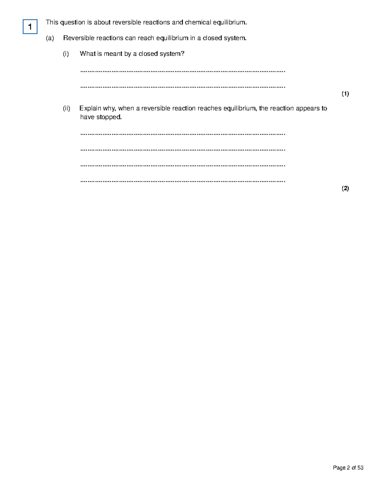 Ratesofreaction 2 - n/a - This question is about reversible reactions ...
