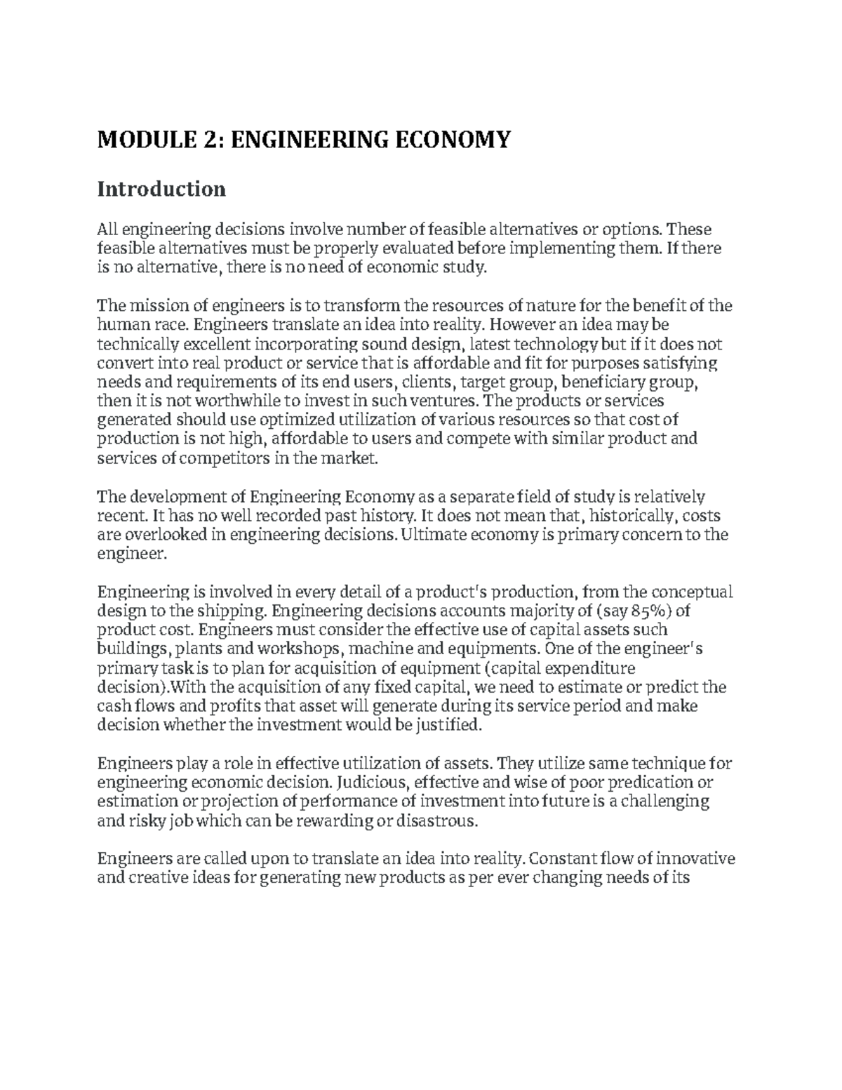 Module 2 Lesson Engineering Economy - MODULE 2: ENGINEERING ECONOMY ...