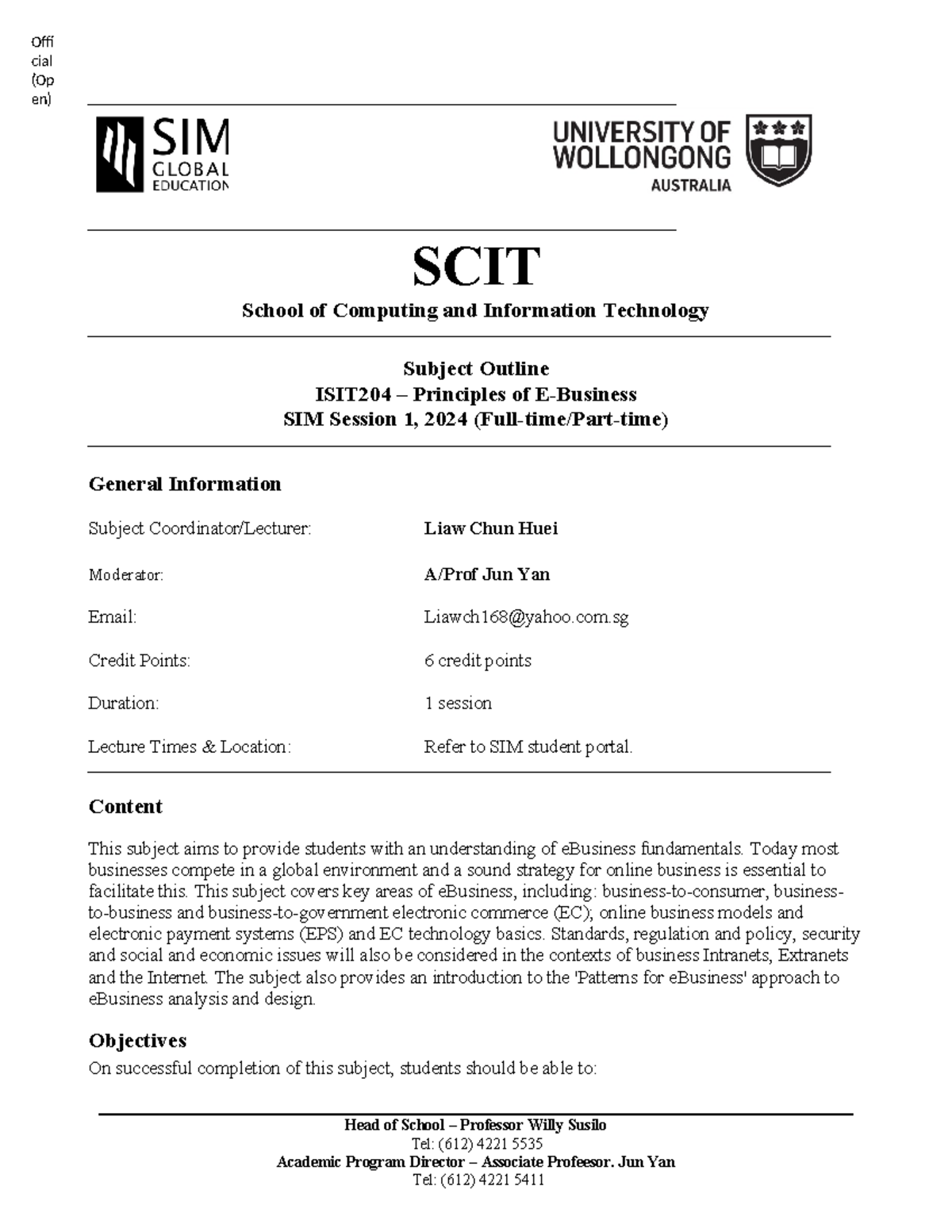 Subject Outline - cial (Op en) SCIT School of Computing and Information Technology Subject ...