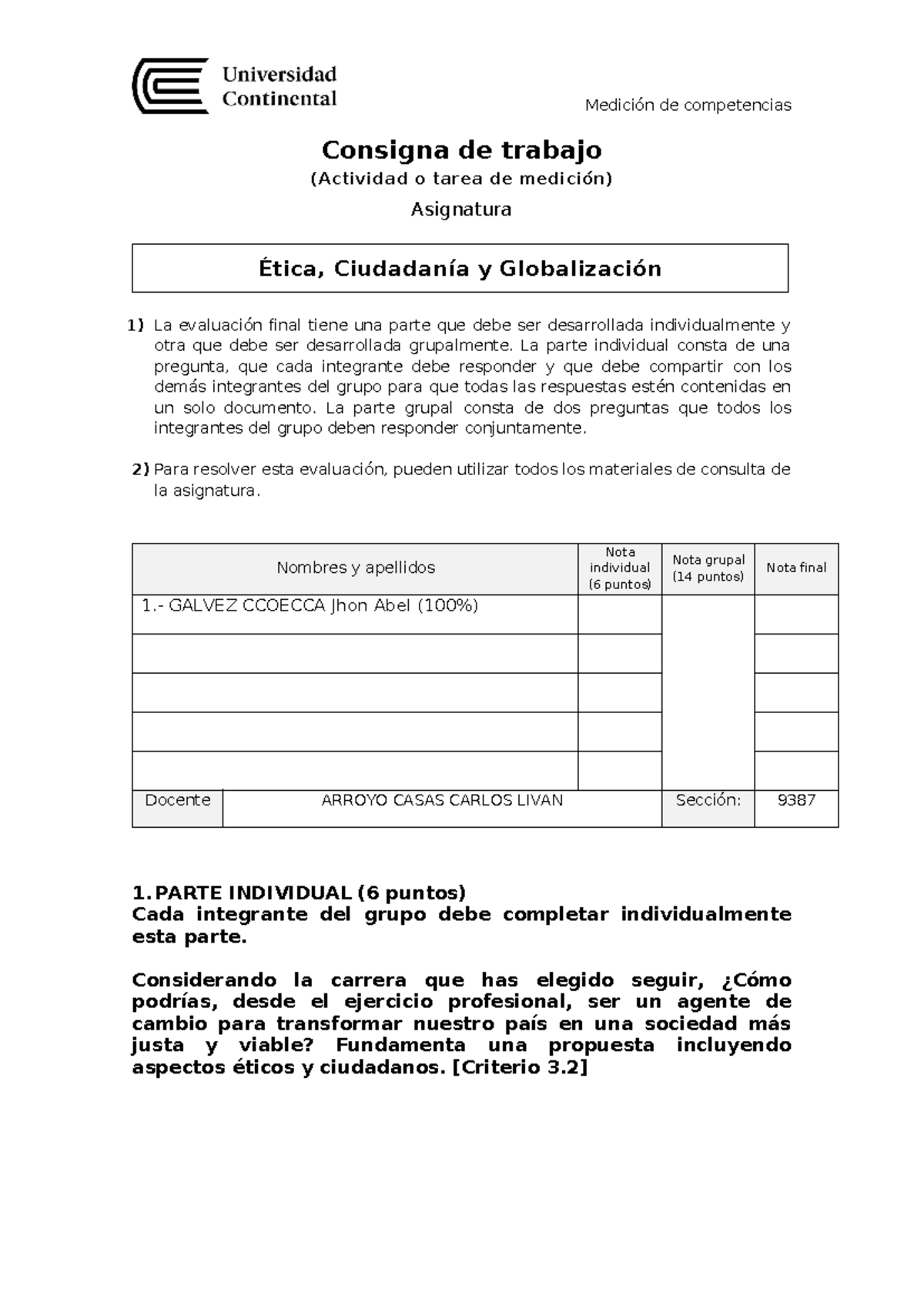 Examen final ECG-2024-00 - ####### Medición de competencias Consigna de trabajo (Actividad o ...