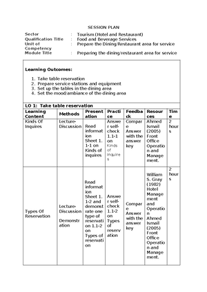 CBC 21st FBS Updated 2022 - COMPETENCY-BASED CURRICULUM Sector: TOURISM ...