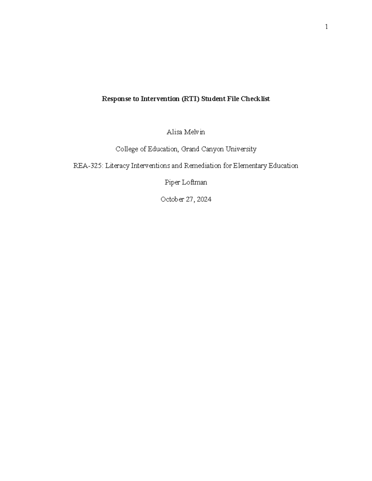 Response to Intervention (RTI) Student File Checklist - REA-325 - Studocu