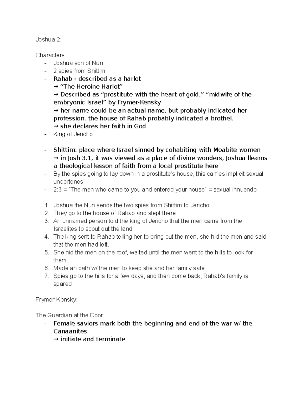 Joshua 2 / Frymer-Kensky Notes - Joshua 2: Characters: Joshua son of ...