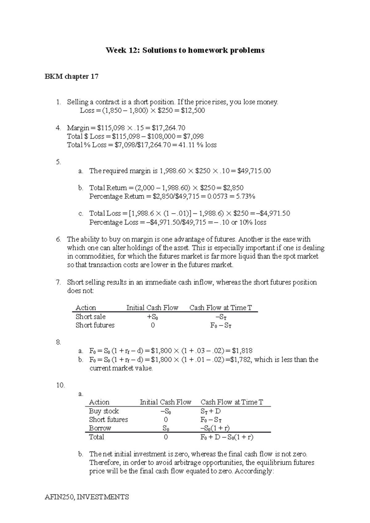 investment investment invesment tutorial 10 solution - Week 12 ...