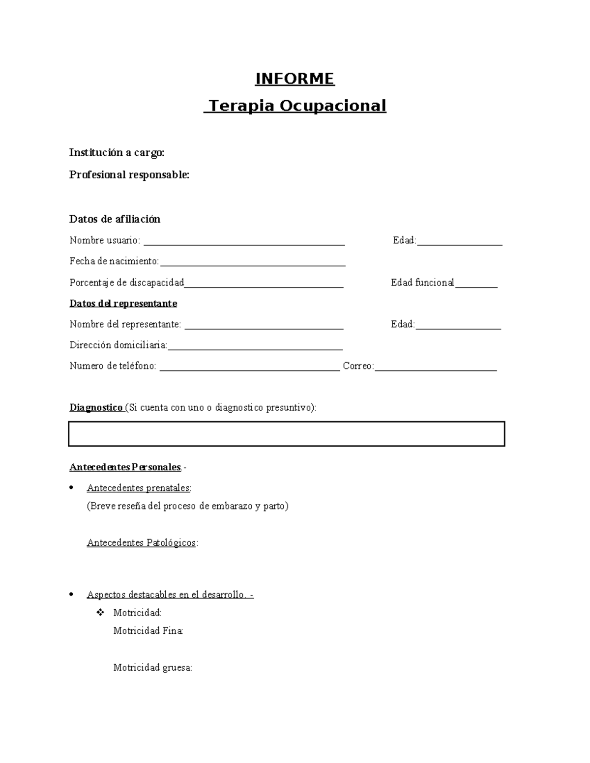 Ejemplo Infrome PARA Terapia Ocupacional - INFORME Terapia Ocupacional ...