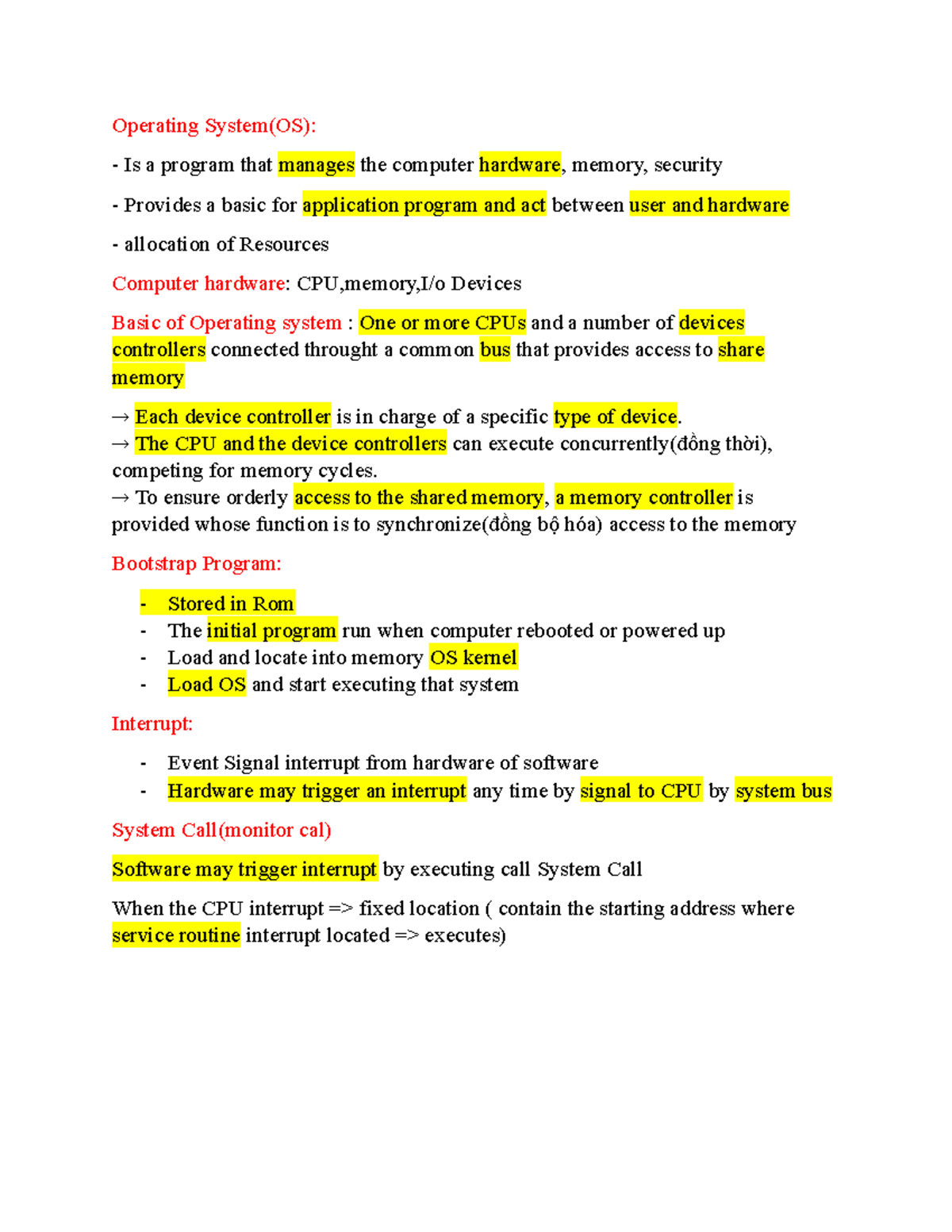 Tóm tắt c1,c2,c4,c5 - Summary Hệ điều hành - Operating System(OS): Is a ...