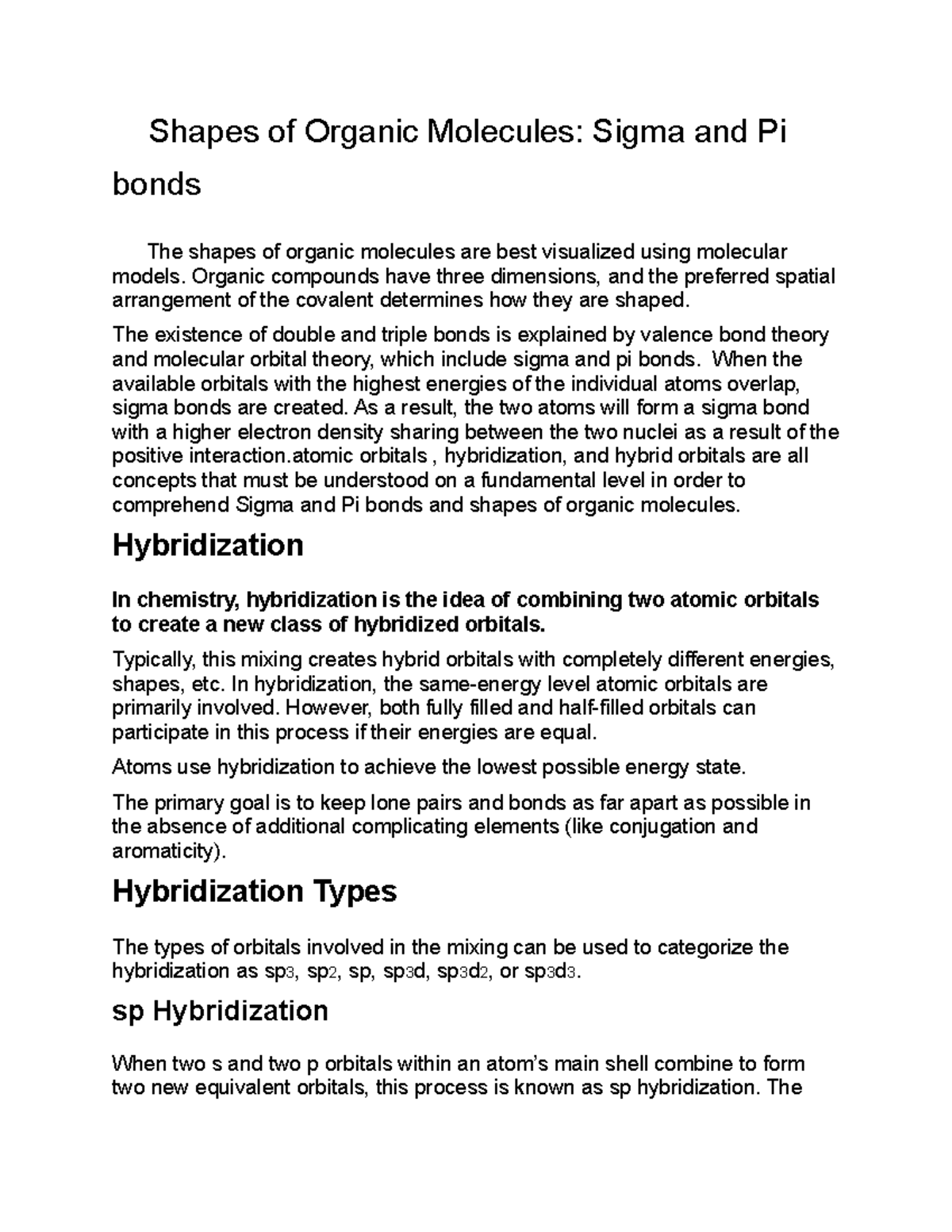 Shapes of Organic Molecules Sigma and Pi bonds - Shapes of Organic ...