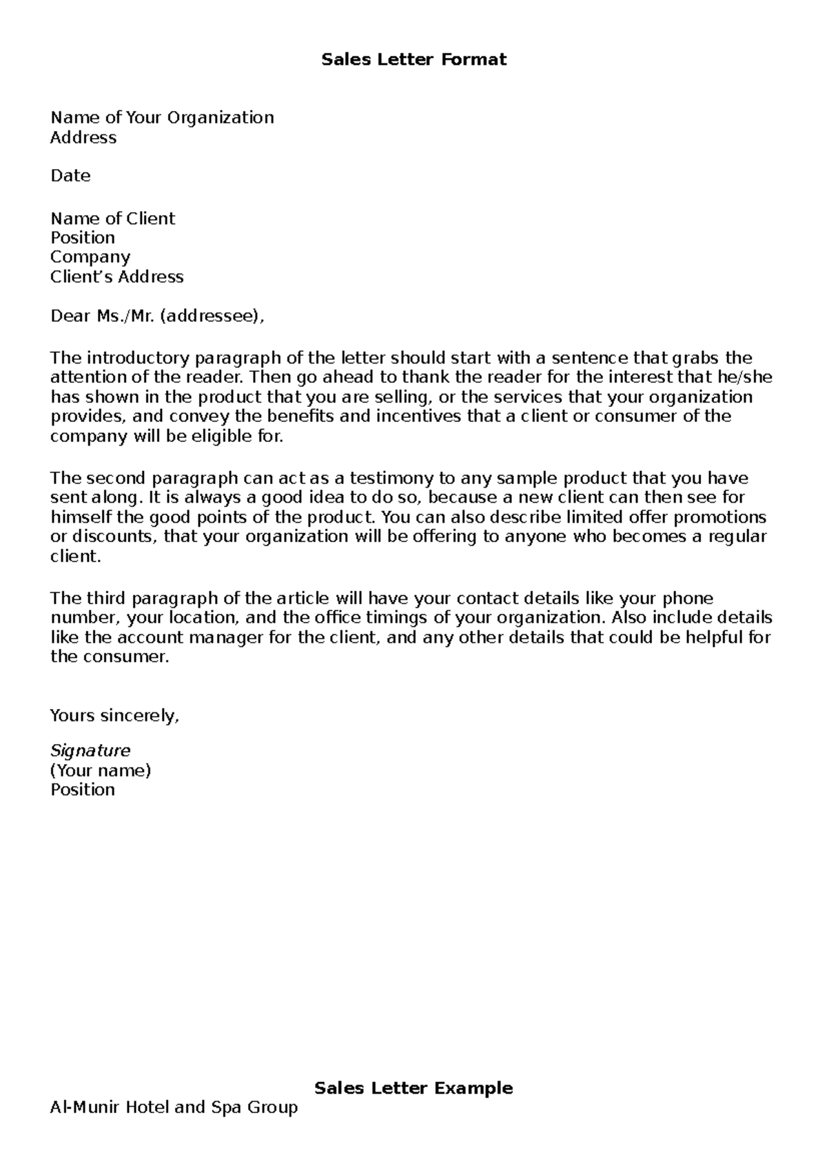 Unit 3 Sales Letter Format aaaaaaaaaaaaaaaaaaaaaaaaaa - Sales Letter ...