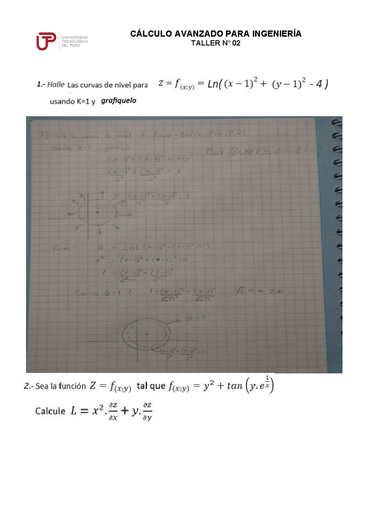 Sesion Integradora 2-SEM6 Calculo Avanzado - CÁLCULO AVANZADO PARA INGENIERÍA TALLER N° 02 sr 3 ...