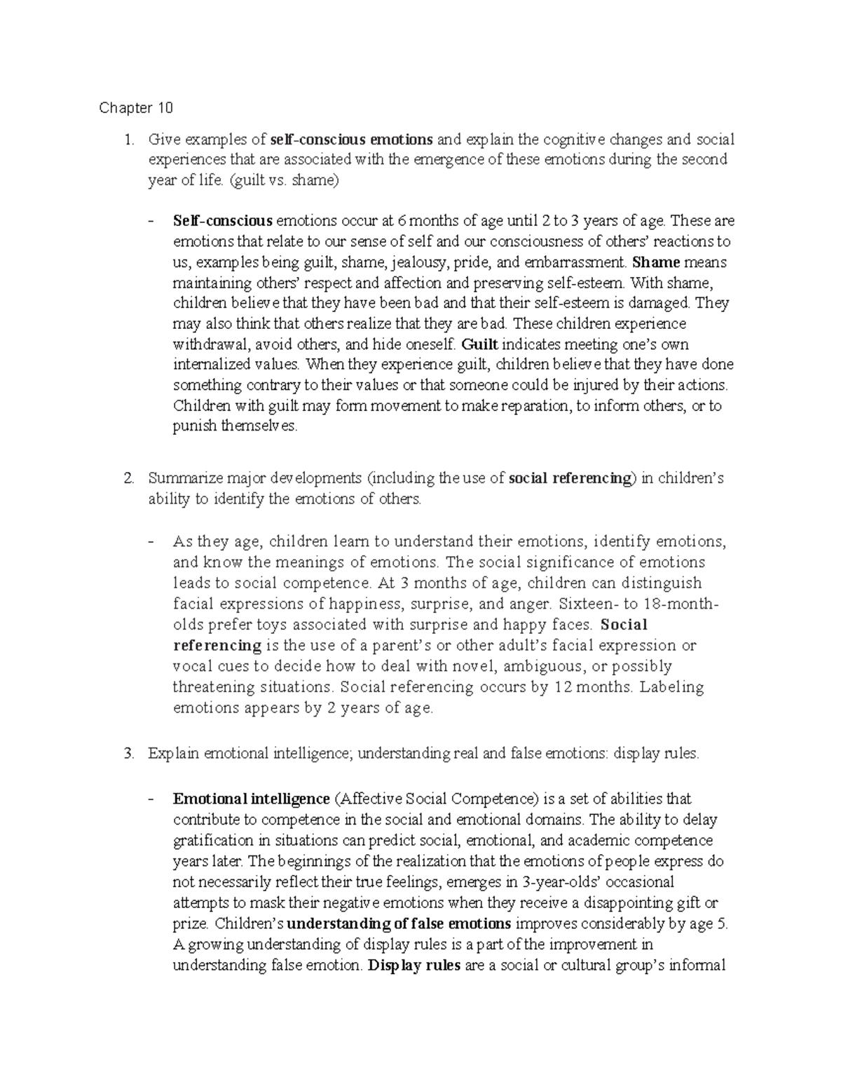 Ch. 10 assignment - ...... - Chapter 10 Give examples of self-conscious emotions and explain the ...