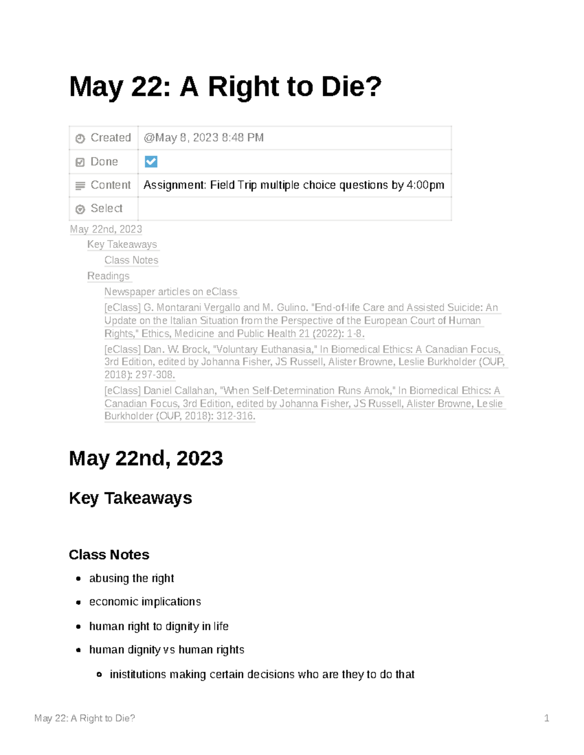 May 22 - notes from SOC 402 class - May 22: A Right to Die? Created ...