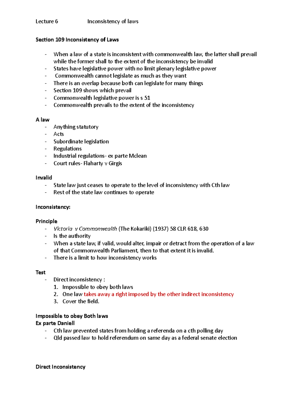 Lecture 6 - Section 109 Inconsistency of Laws When a law of a state is ...