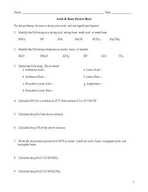 Unit Review WS - Name _____________________________ Chemical ...