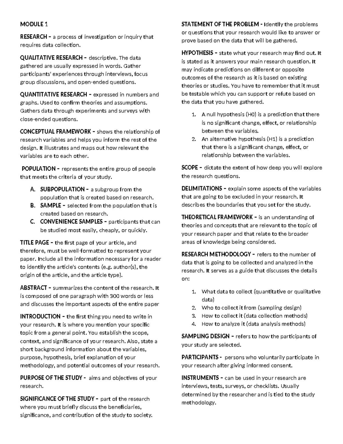 Reviewer-4TH- Quarter - MODULE 1 RESEARCH – a process of investigation ...