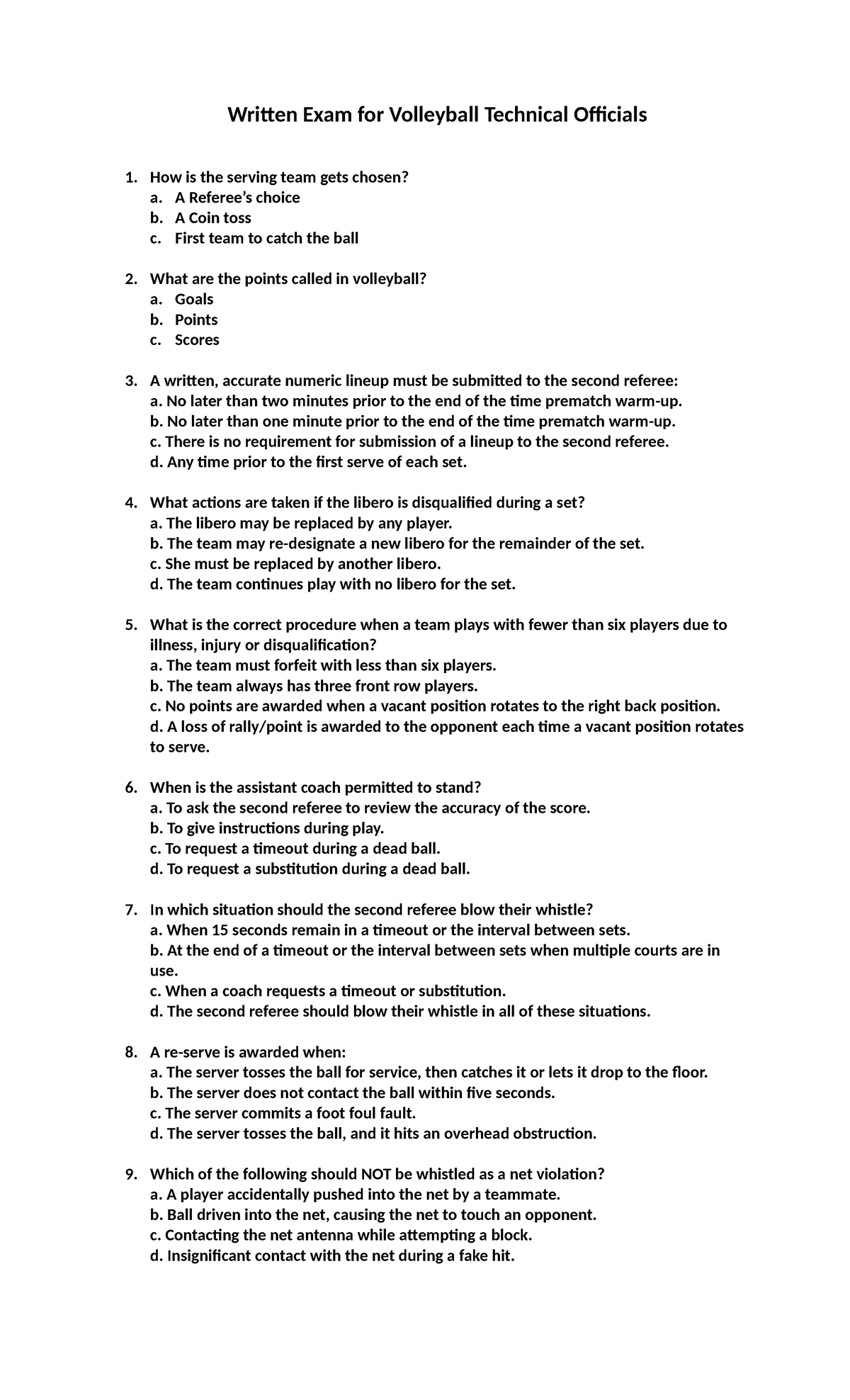 Written Exam for Volleyball Technical Officials - How is the serving ...
