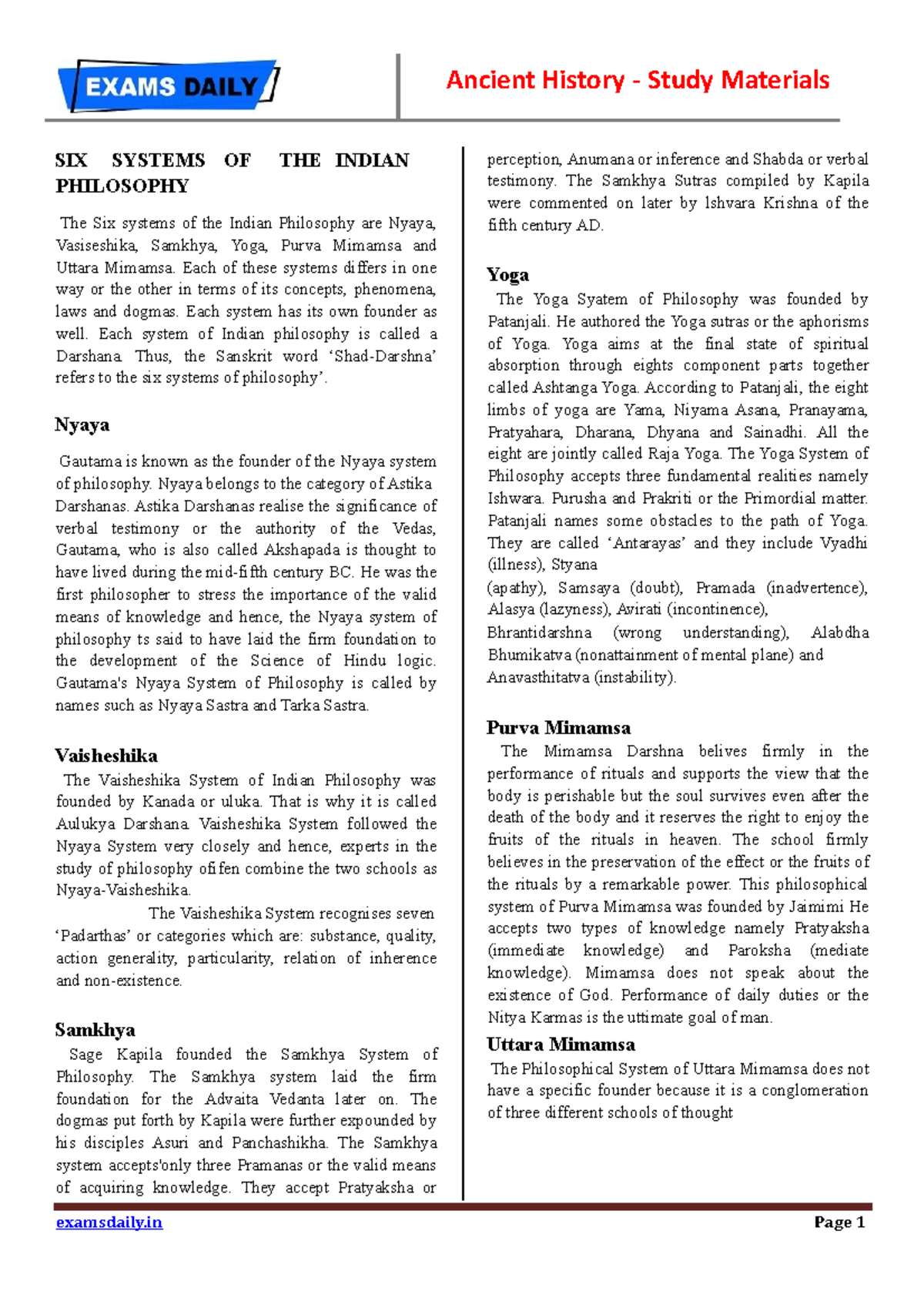 Six-systems-of-india - Ancient History - Study Materials SIX SYSTEMS OF THE INDIAN PHILOSOPHY ...