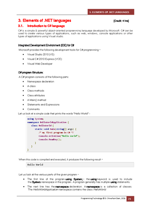 Chapter 5 of pt - Chapter 5: Web and Database programming with .NET [Credit: 3 hrs] 5. Active ...