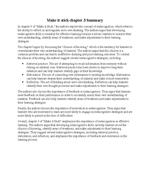 Make it stick chapter 2 Summary - Make it stick chapter 2 Summary Chapter 2 of "Make it - Studocu