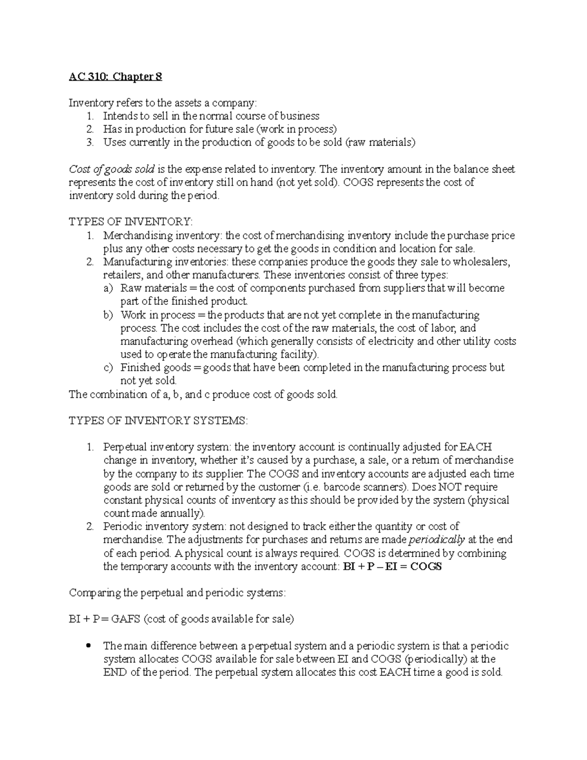 AC 310 Ch. 8,9,11,12 - Summary Intermediate Accounting - AC 310 ...