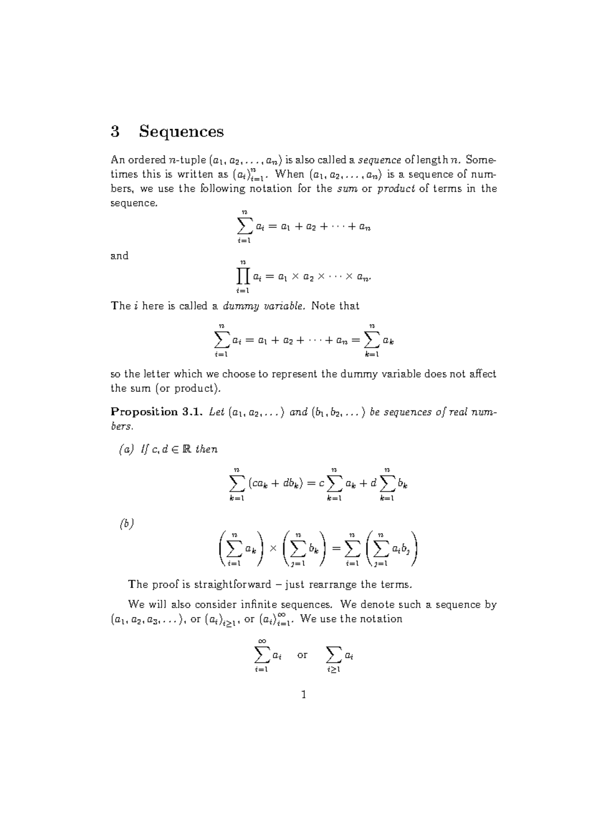 Lecture Notes week 2 - 3 Sequences An ordered n-tuple (a1 , a2 ...