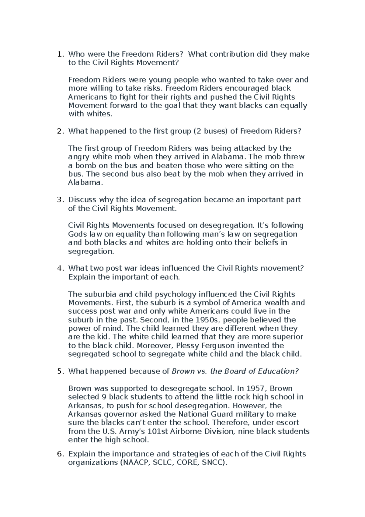 Freedom in 1960s - 1. Who were the Freedom Riders? What contribution ...