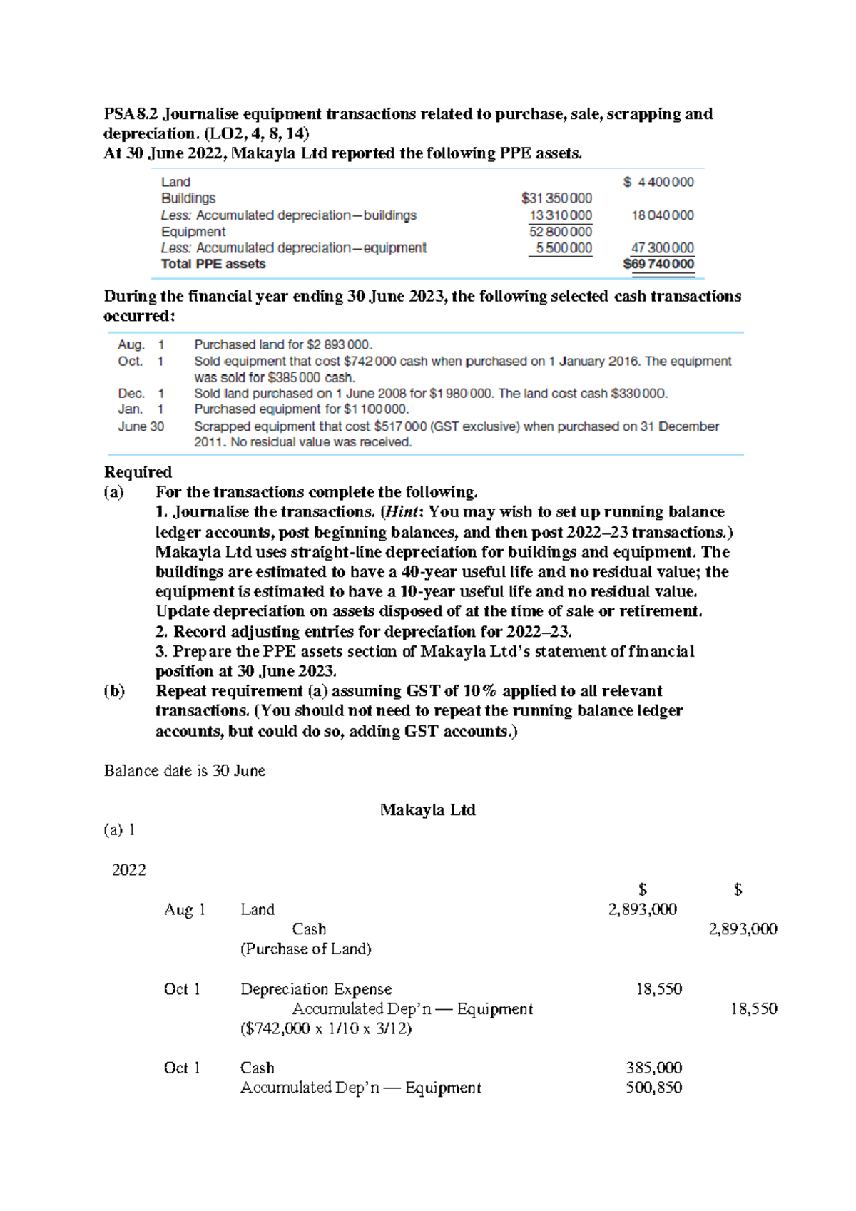 PSA8.2 Solution - PSA8 Journalise equipment transactions related to ...
