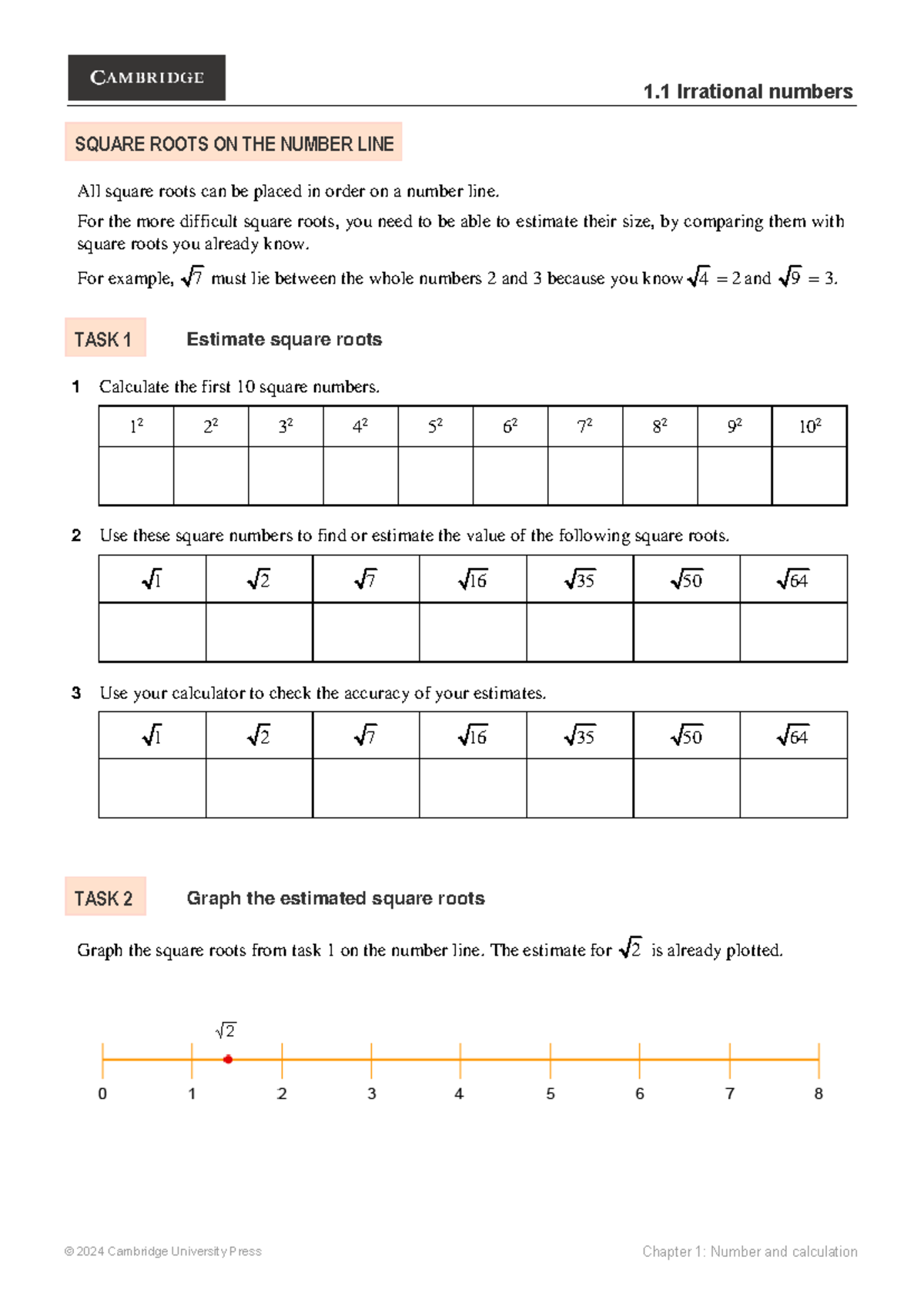 Square roots on the number line - 1 Irrational numbers © 2024 Cambridge ...