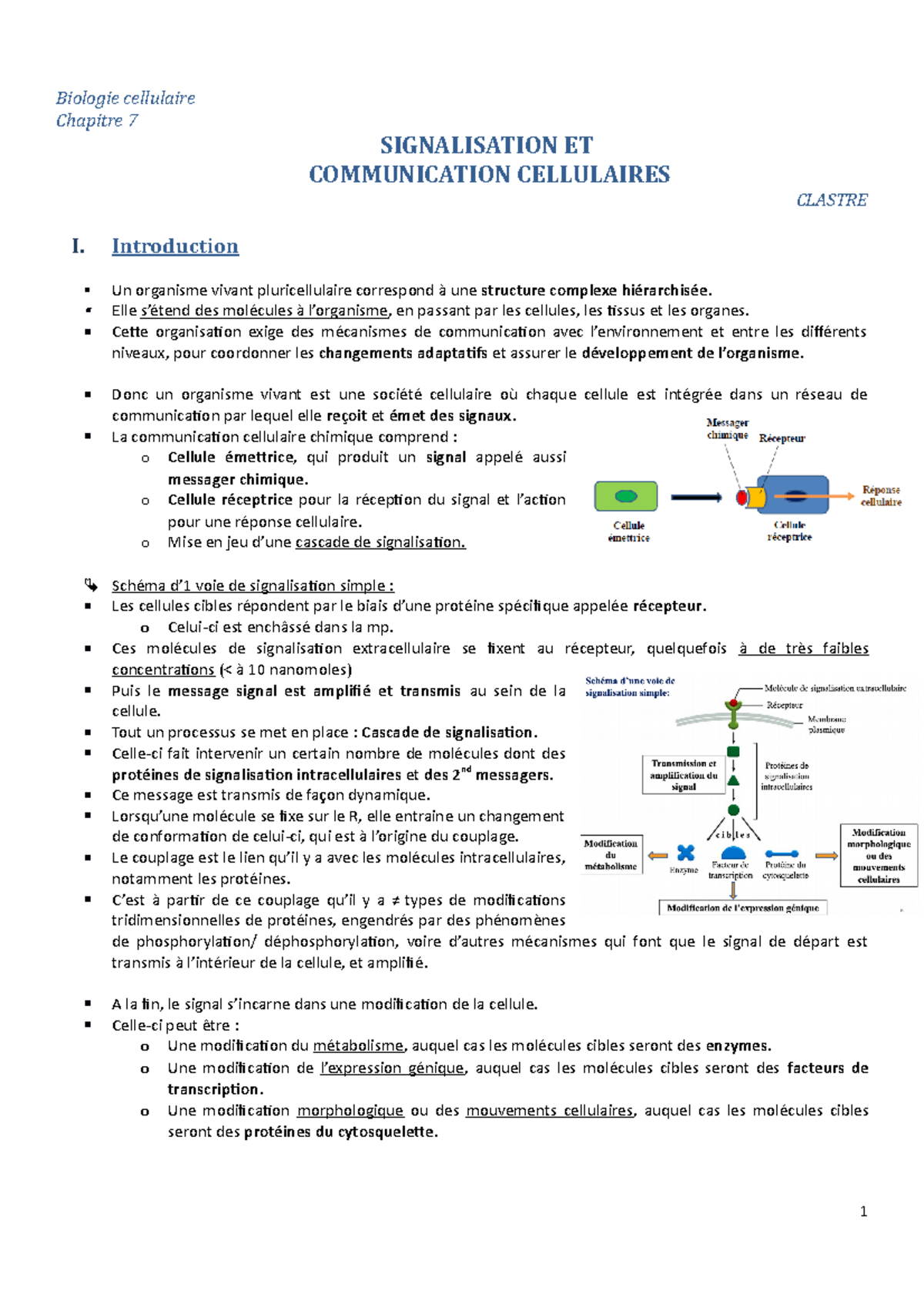 Cours 7. Signalisation et communication cellulaires - Biologie ...