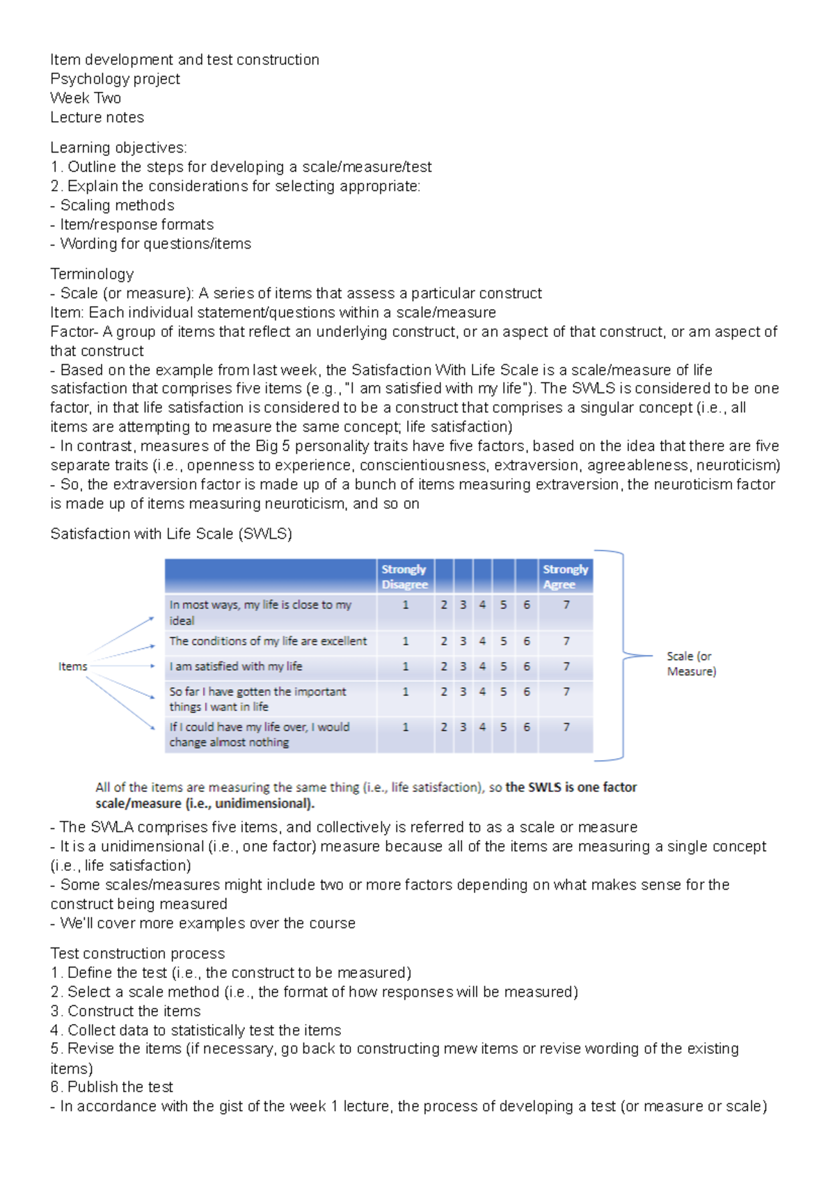Item development and test construction- Week two- lecture - Item ...