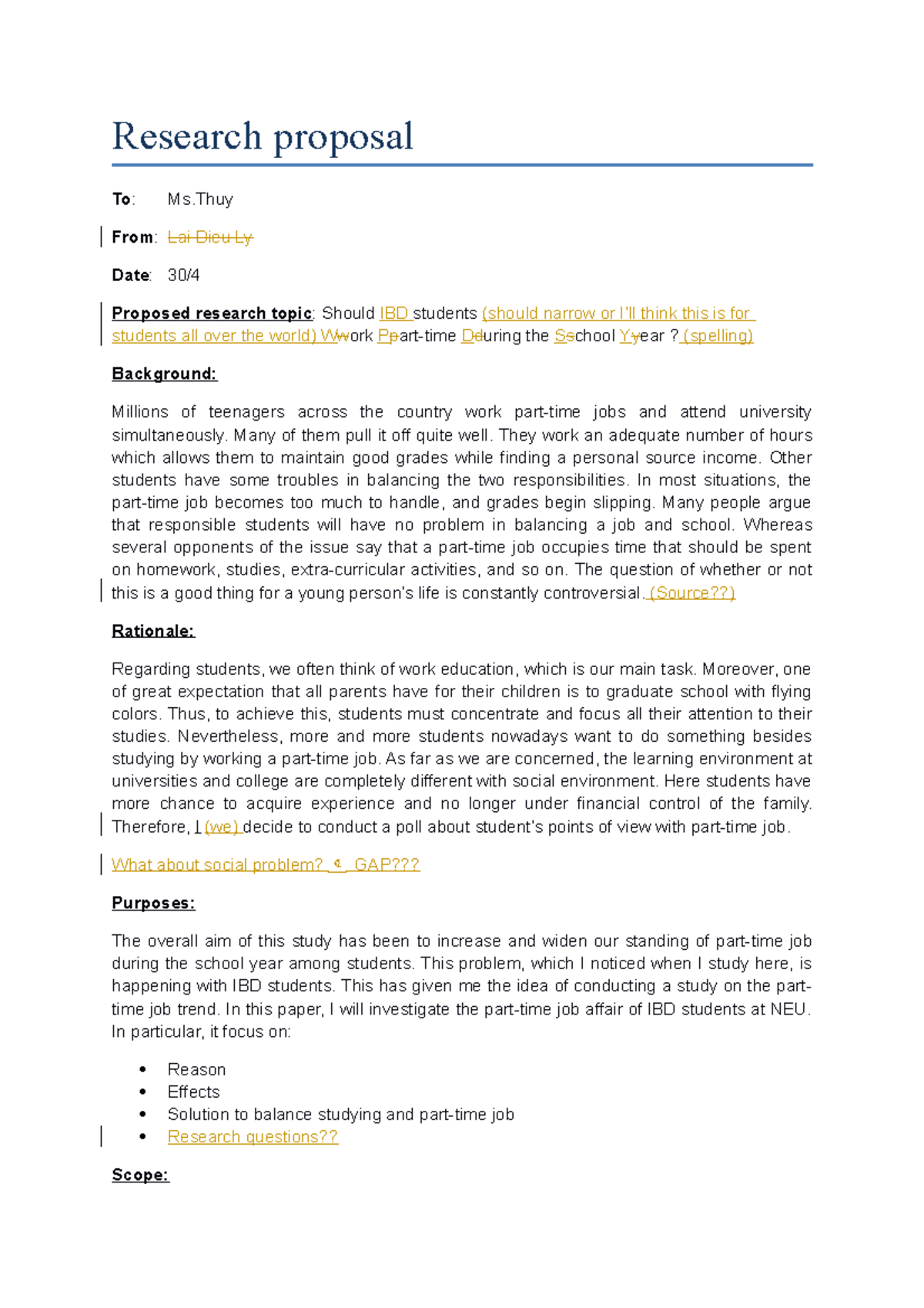 Good-Research-proposal - Research proposal To: Ms From: Lai Dieu Ly ...
