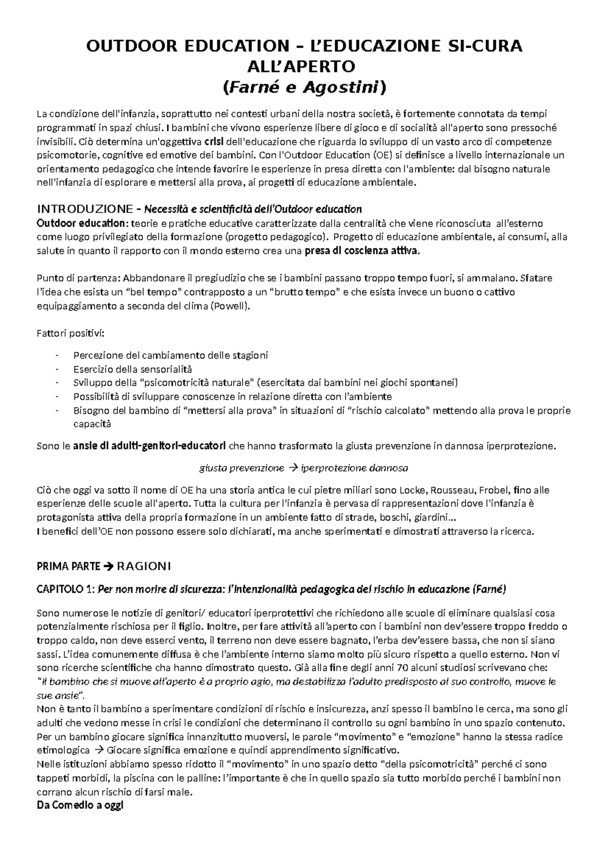 Outdoor Education - farnè riassunto - OUTDOOR EDUCATION – L’EDUCAZIONE ...