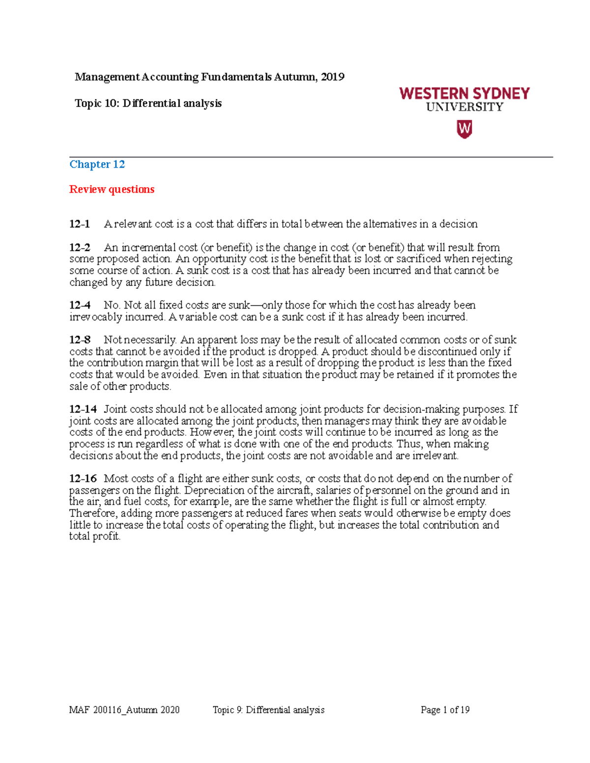 Topic 10 Differential analysis - Management Accounting Fundamentals ...