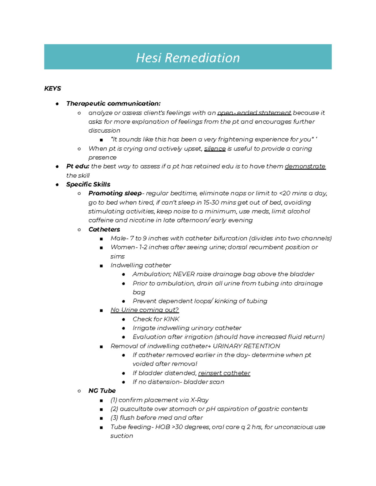 Hesi Remidiation Notes - Hesi Remediation KEYS Therapeutic ...