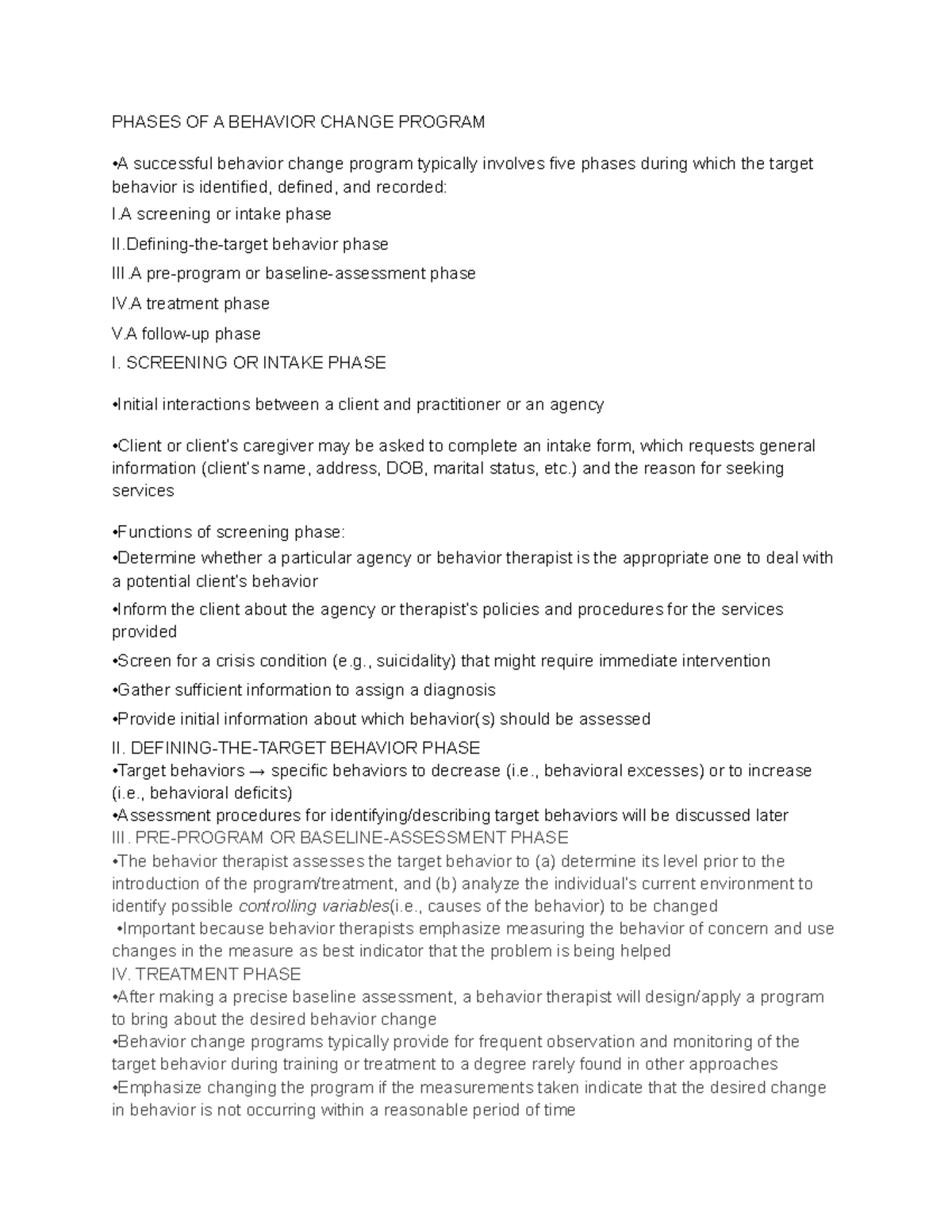 Behavior and behavior change-2 - PHASES OF A BEHAVIOR CHANGE PROGRAM •A ...