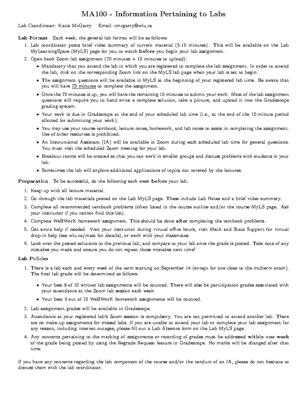MA100 Lab Format F21 - Lab Overview Fall 2021 - MA100 - Information Pertaining to Labs Lab - Studocu