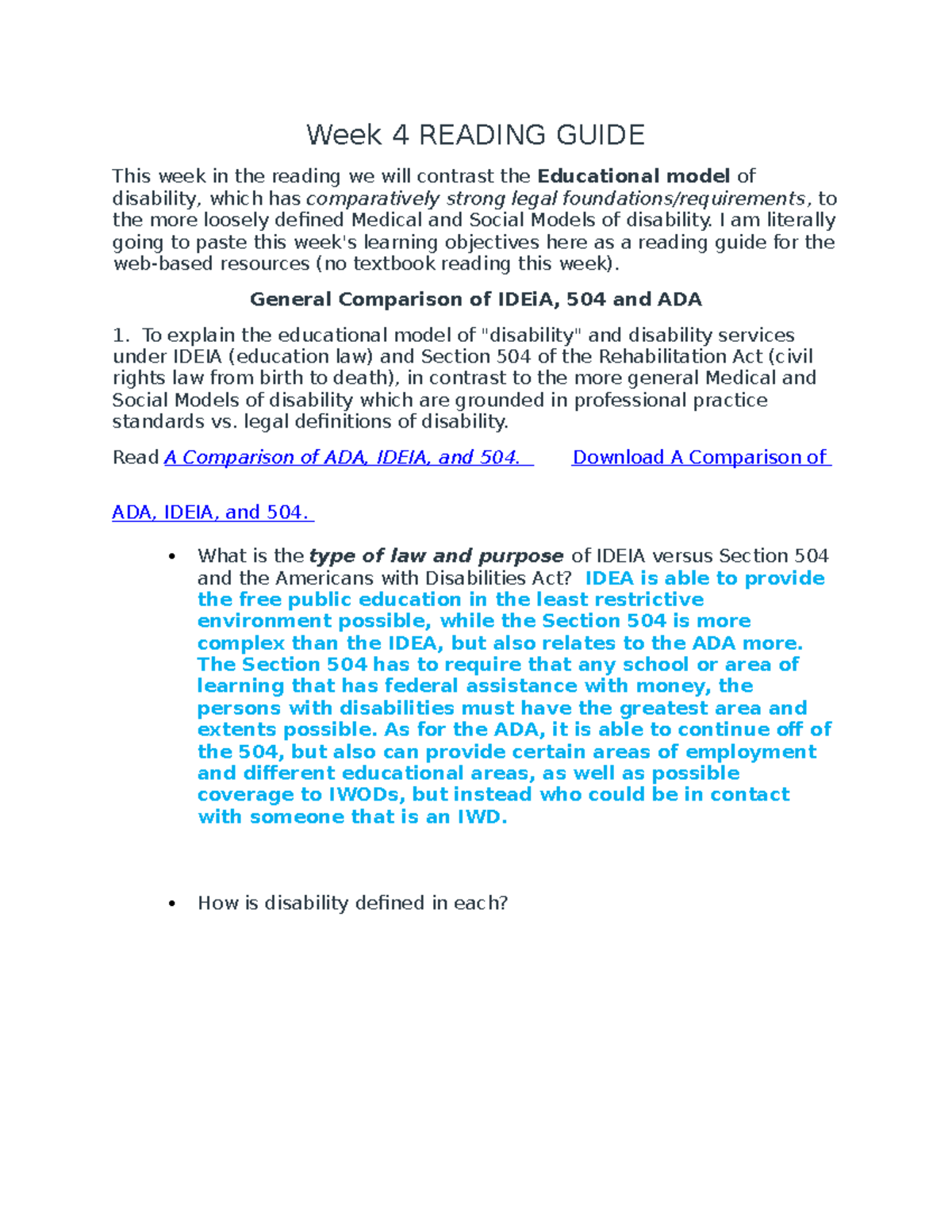 Week 4 Reading Guide - EXED 310 2022 - Week 4 READING GUIDE This week ...