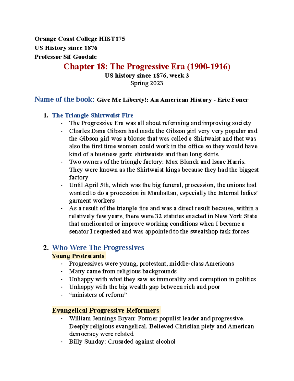 Week 4 Note Chapter 18 The Progressive Era (1900-1916) - Orange Coast ...