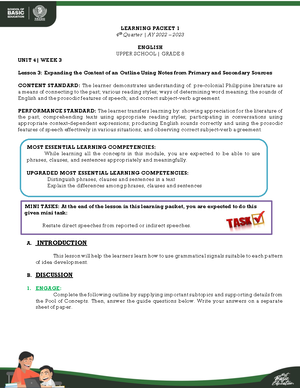 DLL grade 11 pattern of development - l GRADES 1 to 12 DAILY LESSON LOG ...